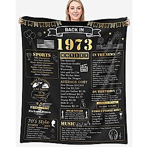 50th Birthday Gifts for Women or Men, Ultra-Soft Micro Flannel Fleece Throw Blanket, Perfect 1973 Birthday Gifts Ideas, Happy 50th Birthday Decorations, 50 Year Old Gifts for Men Women (1973-g)