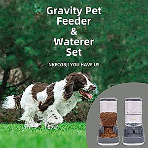 NKECOBJI Automatic Pets Feeder and Water Dispenser Set,Gravity Food Feeder and Waterer Set with Pet Food Bowl,Easily Clean Self Feeding for Small Large Pets Dogs Cats Large Capacity(3.8L)