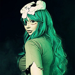 Bopocoko Green Wig Long Green Wigs for Women St Patricks Day Green Wig with Bangs Curly Wavy Soft Synthetic Green Wig BU036D