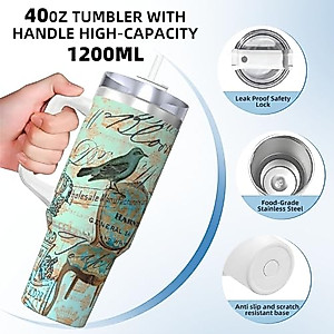 Xiexide 40oz Sweatproof Gifts Vintage French Dark Academia Cottage Butterfly Bird Double Walled Vacuum Insulatedith Handle And Straw,Hot & Cold Drinks