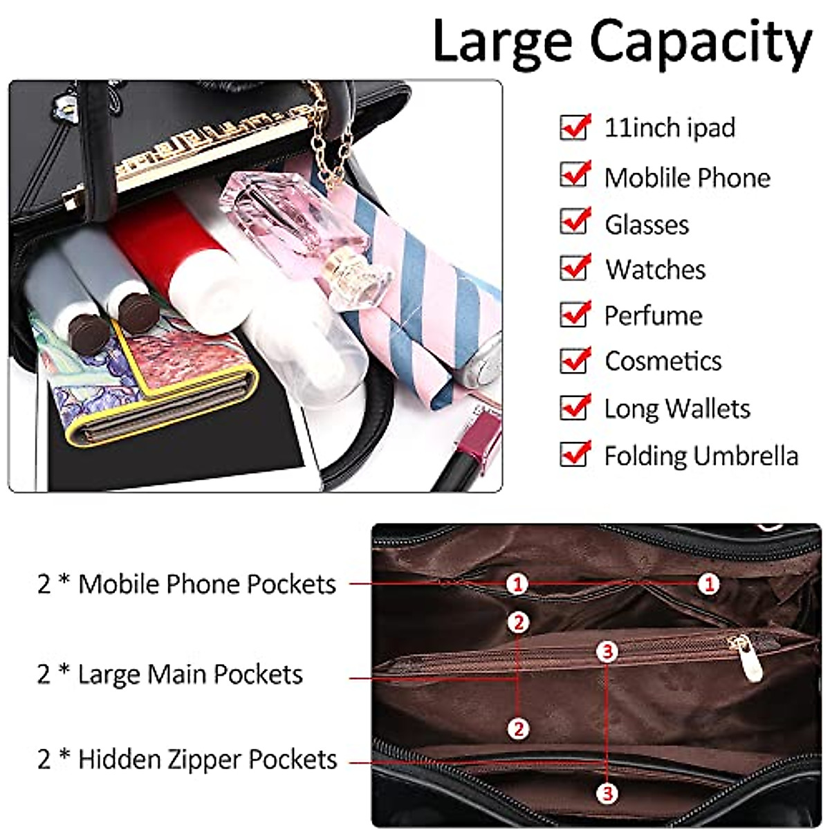 VARLIVOO Women Top-Handle Bag Flower Pattern Shoulder Bag Pom Pom Decoration Ladies Tote Bag Messenger Bag Travel Waterproof PU Leather