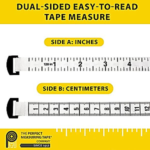 Perfect Measuring Tape - Extra Long (120 inch) Tailor's Flexible Measuring Tape. Retracting, Double Sided Tape - Inches to 120 and Metric to 3m (Model SR18) Black