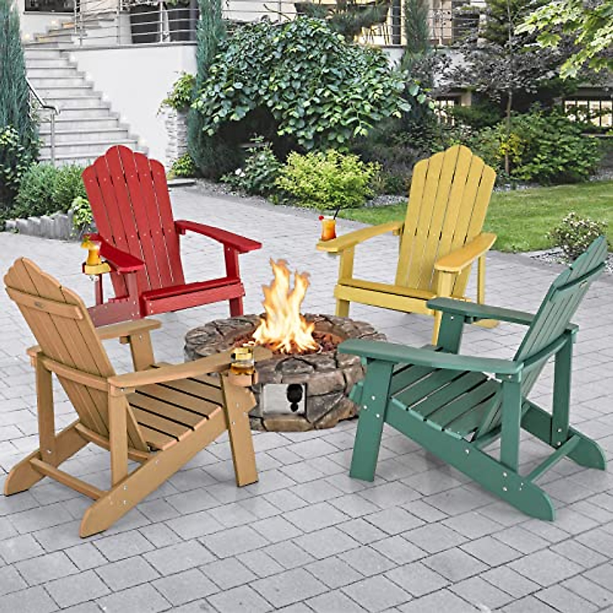 Giantex Outdoor Adirondack Chair - Oversized Patio Chairs w/Hidden Cup Holder, Realistic Wood Grain, 380 LBS Weight Capacity, Weather Resistant Firepit Chairs for Backyard, Garden (1, Dark Green)