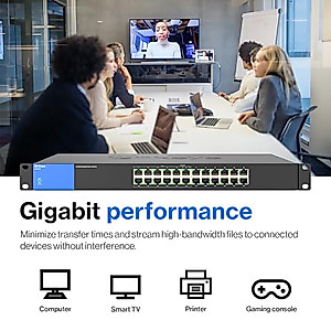 Linksys LGS124P 24 Port Gigabit Unmanaged Network PoE Switch with 12 PoE+ Ports @ 120W for Business, Office, IP Surveillance - Ethernet Switch Hub with Metal Housing