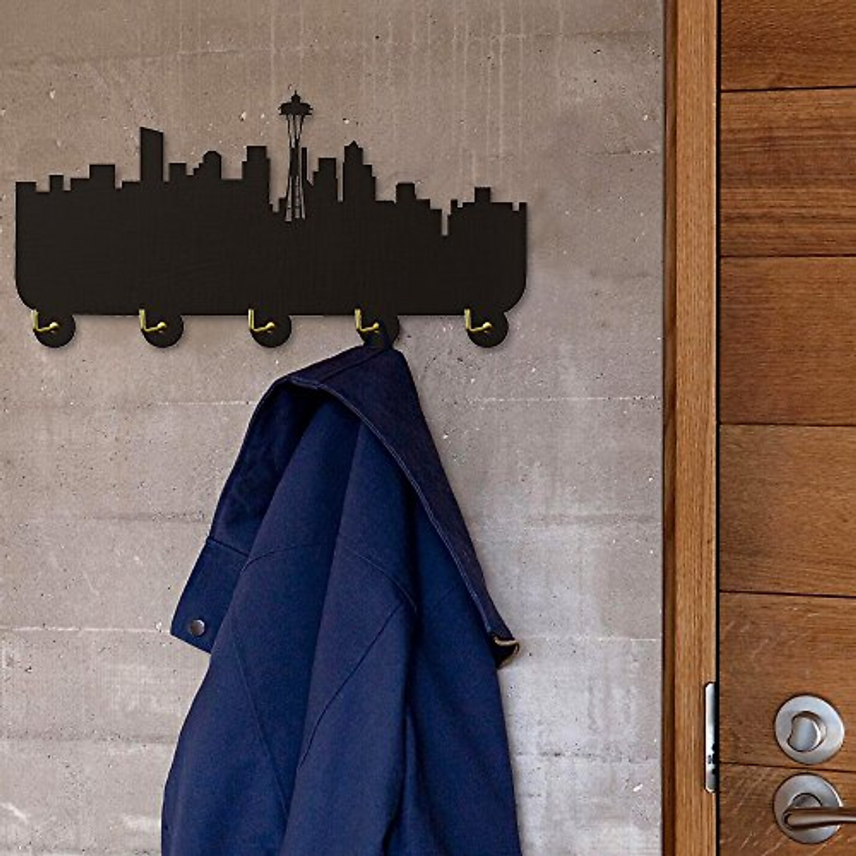 The Geeky Days America Seattle Skyline Tourist Attraction Wall Hooks Coat Hanger Household Decor Modern Wall Decor Bedroom Bathroom Door Clothes Robe Towel Hooks