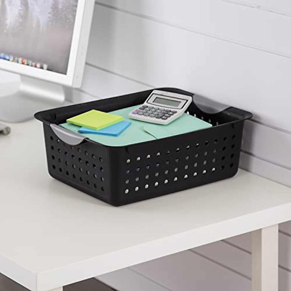 Sterilite 16249006 Medium Ultra Basket, Black Basket w/ Titanium Inserts, 6-Pack