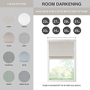 Madison Park Galen Cordless Roman Shades - Fabric Privacy Single Panel Darkening, Energy Efficient, Thermal Insulated Window Blind Treatment, for Bedroom, Living Room Decor, 35" x 64", Ivory
