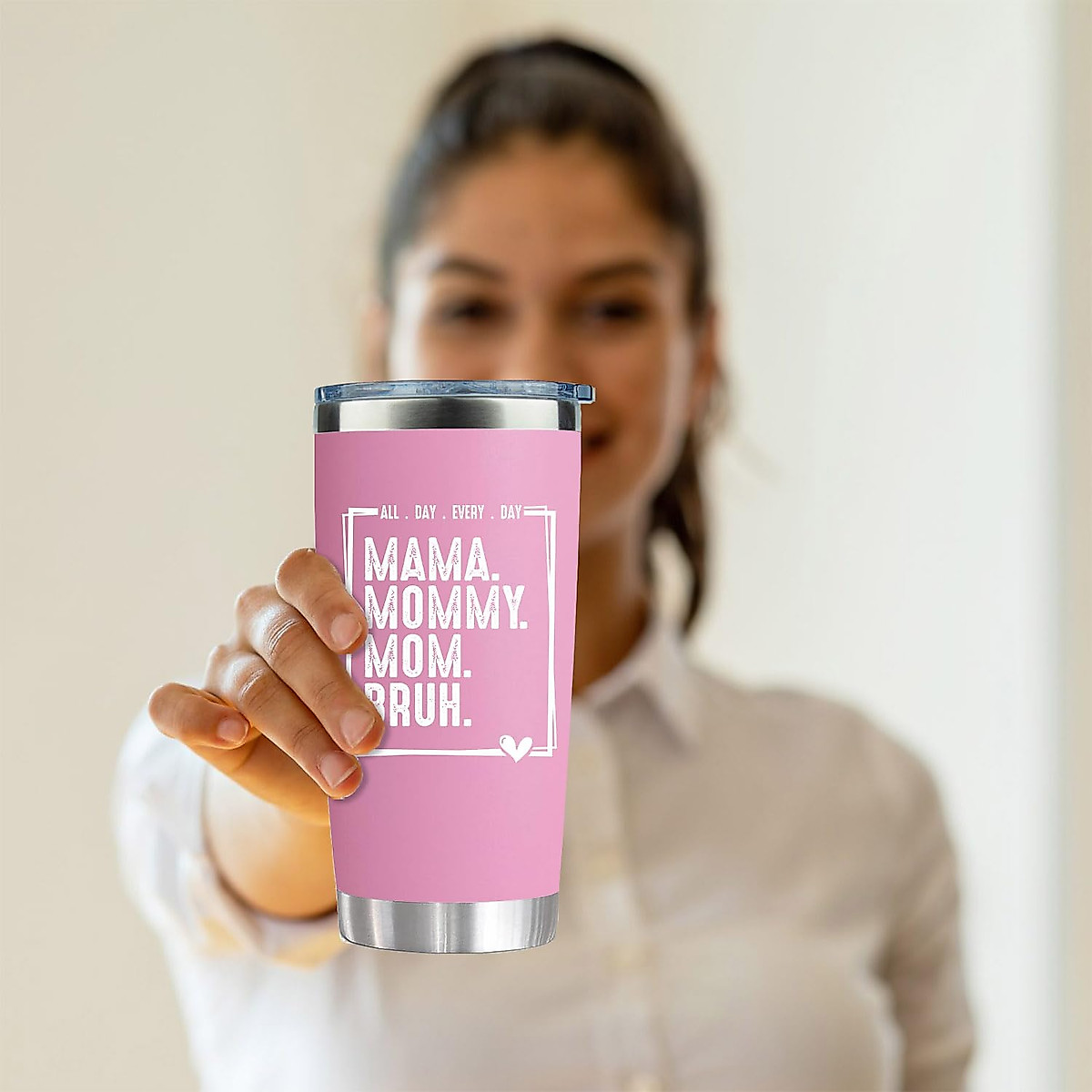 CHICKOR Gifts For Mom From Daughter, Son, Kids - Mothers Day Mom Gifts - Christmas Birthday Gift For Mama, Momma, Wife, Her, Grandma, Sister - Mom Mama Mommy Bruh Cup 20 Oz Pink Tumbler With Straw Lid