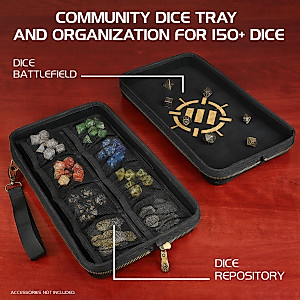 ENHANCE Tabletop Community DND Dice Case and Dice Rolling Tray - Dice Holder and Storage for up to 500 RPG Dice with Rugged Protective Design, Soft Interior, and Organizer Pockets (500 Dice Capacity)