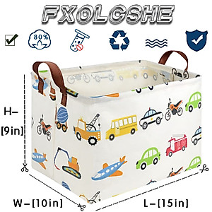 FXOLCSHE Rectangular Storage Bin,Collapsible Car Storage basket for boys,Waterproof PE Coating Storage,bedroom decor,Nursery hamper,Toy Organizer,Gift Basket(Vehicles)