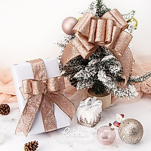 Ribbli Rose Gold Glitter Wired Ribbon,Rose Gold Ribbon with Metallic Edge,Christmas Ribbon for Wreath, ChritmasTree Decoration, Gift Wrapping,Home Decor, 2-1/2 Inch x 10 Yards