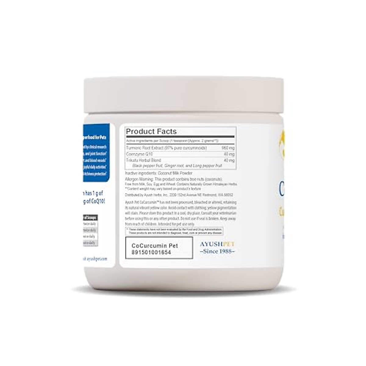 Ayush Pet CoCurcumin with Coq10, Muscle and Joint Pet Superfood Powder, Heart and Digestion Support, Small or Large Animals, Young and Senior Pet Supplement by Ayush Herbs, 5.2 Ounces