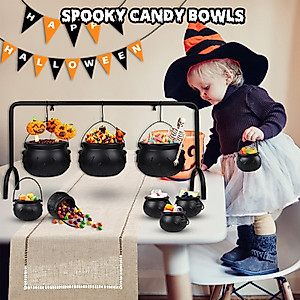 Cauldron Halloween Decor - 9 PCS Large and Mini Plastic Hanging Cauldrons Serving Set - Spooky Black Witches Cauldron Desserts Candy Serving Bowls for Table Home Indoor Hocus Pocus Party Decorations