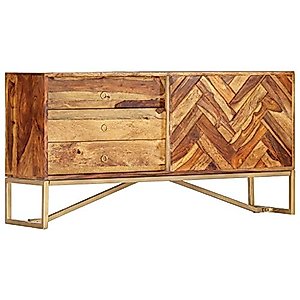 Festnight Sideboard Buffet Cabinet with 3 Storage Drawers Sheesham Wood Iron Legs End Side Table for Living Room, Kitchen, Home Furniture 46.5 x 11.8 x 23.6 Inches (W x D x H)