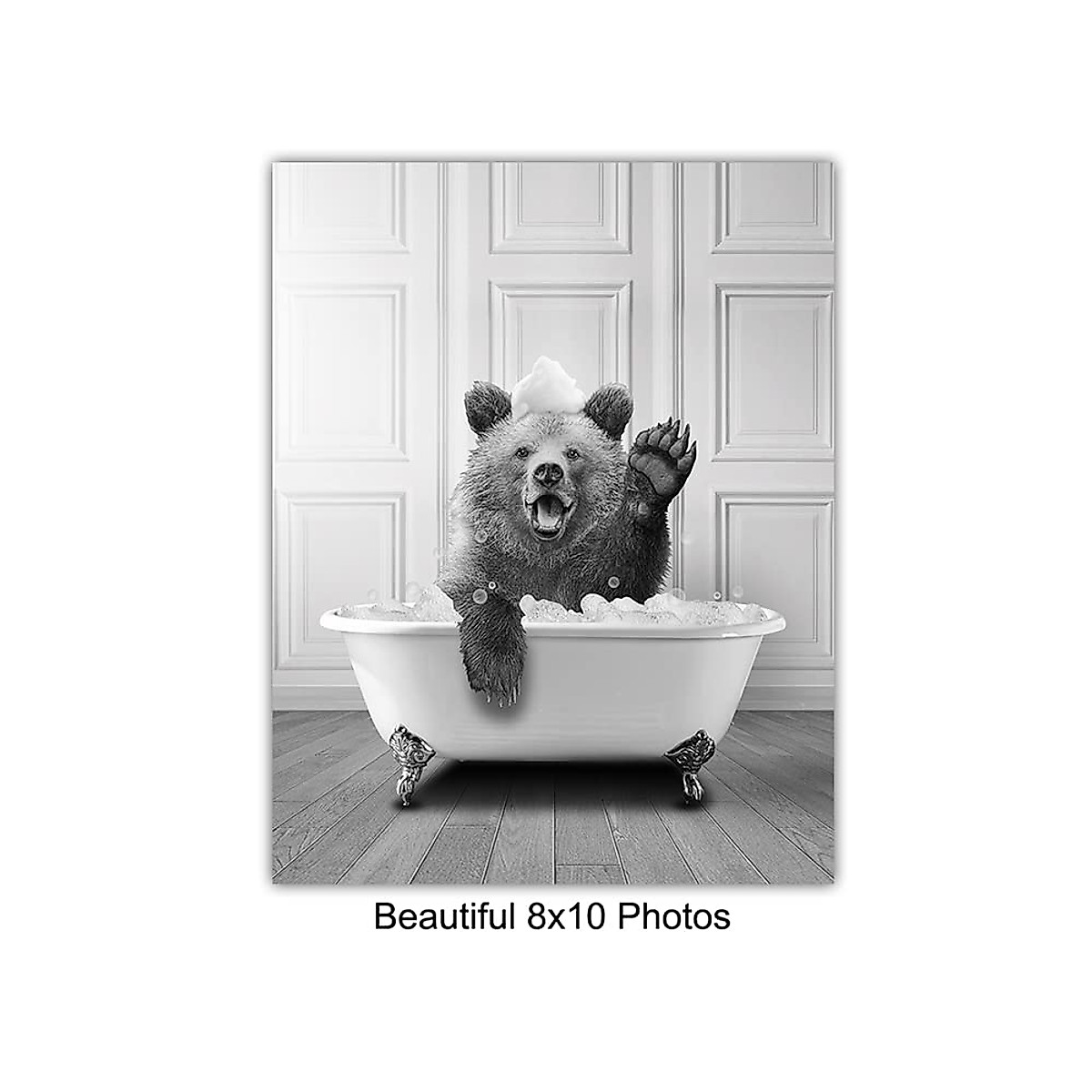 Cute Bathroom Wall Art & Decor - Funny Bathroom Decor for Women, Kids - Cow Elephant Bear Giraffe Penguin Wall Art Set - Bathroom Pictures - Bath Wall Decor - Bathroom Accessories - Powder room Sign