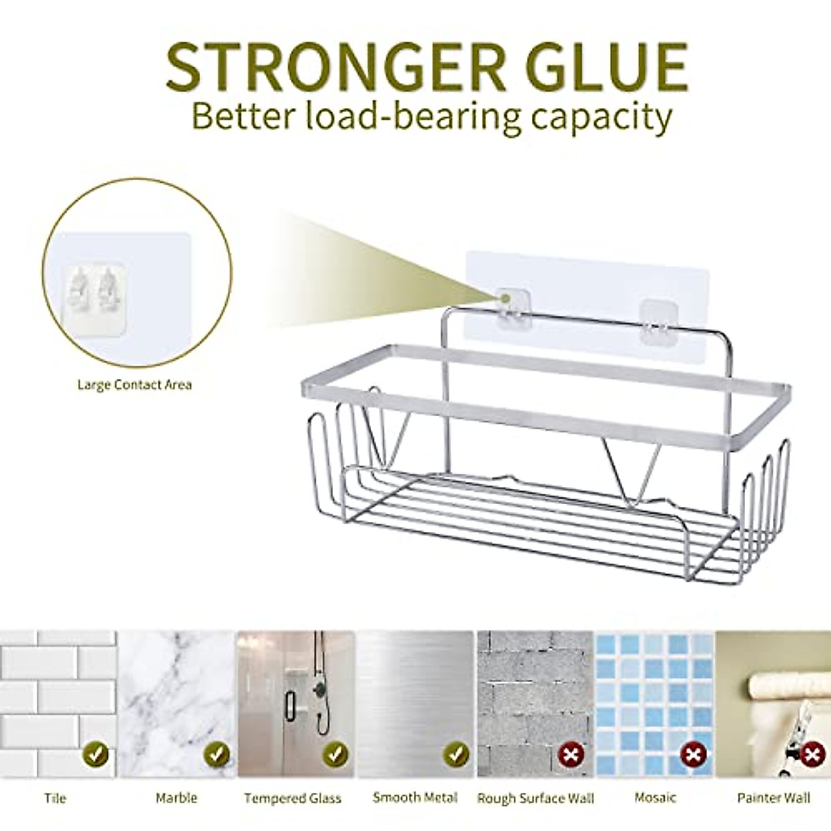Meikeyi bathroom organizer shower caddy Shelf (2Pack) with1 Soap Dishes, No Drilling adhesive Stainless Steel bathroom Wall Mount shampoo holder storage