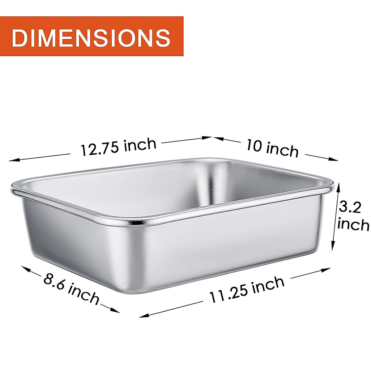 P&P CHEF Lasagna Pan, Rectangular Cake Pan Roaster Pasta Baking Cookie Sheet Pan Stainless Steel, 12.7”x10”x3.2”, Heavy Duty & Durable, Oven & Dishwasher Safe