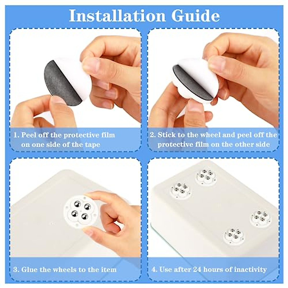 Mini Caster Wheels 8 Pcs, NOVWANG Appliance Rollers Stainless Steel Quadruple Bead Self Adhesive Caster Wheels Sturdy Sticky Swivel Pulleys Universal Wheels for Kitchen, Box, Small Appliance Slider