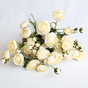 Artificial Fake Ranunculus Flowers | Beautiful Wedding, Home, Garden & Party Decorations | Gift Idea | 6 Lush Flower Stems, Handcrafted Flowers Designed by Florists (White)