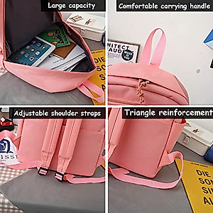 YGYCF Kawaii Backpack 5Pcs Set for Student with Cute Bear Accessories - School Bags for Teen Girls Back to School Supplies Essentials Aesthetic Bookbag, A White