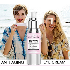 KissRedE Anti-Aging Eye Cream for Dark Circles, Puffiness, Fine Lines, and Wrinkles - Fragrance-Free, 1 Fl Oz