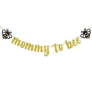 Gold Glitter Mommy to Bee Banner / Bumble Bee Theme Baby Shower Party Supplies / New Mom Gender Reveal Party Decorations