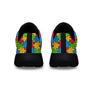 Autism Mom Shoes Womens Mens Running Sneaker Classic Autism Awareness Puzzle Print Tennis Walking Gym Shoes Gift for Mom Black Size 7.5