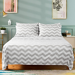 HOMEIDEAS 6 Piece Printed Full Size Bed Sheets, Extra Soft Brushed Microfiber 1800 Bedding Pattern Sheets, Deep Pocket, Wrinkle & Fade Free, Grey Chevron