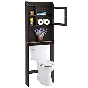 Henf Over The Toilet Storage Bathroom SpaceSaver Bathroom Storage Cabinet with Door and Adjustable Shelf Over Toilet Bathroom Organizer (Espresso)