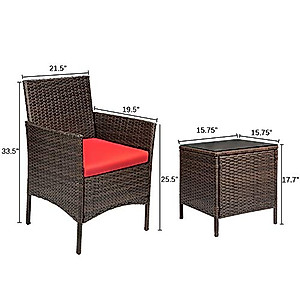 Devoko Patio Porch Furniture Sets 3 Pieces PE Rattan Wicker Chairs with Table Outdoor Garden Furniture Sets (Brown/Red)