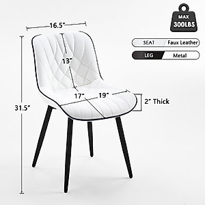 YOUNUOKE Dining Chairs Set of 2 Mid Century Modern Kitchen Chair Comfortable Upholstered Faux Leather Dinner Chairs for Kitchen Dining Room, White