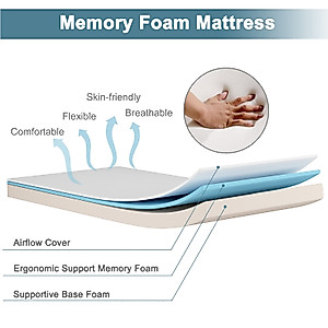 KOTEK Folding Bed with Mattress, Portable Rollaway Guest Bed with Memory Foam Mattress & Metal Frame, Made in Italy, Foldable Bed Cot Size for Bedroom, Office