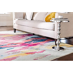 Unique Loom Estrella Collection Light Colors, Abstract, Modern, Vibrant Area Rug, 7 ft x 10 ft, Pink/Ivory