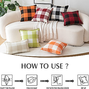 Pack of 2 Buffalo Check Plaid Throw Pillow Covers, Farmhouse Decorative Lumbar uare Outdoor Pillows Cushion Cover for Sofa Couch Living Room Home Garden Chair Decor (Red and White, 12x20 inches)