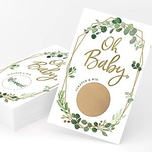 Printed Party Baby Shower Game – Greenery Scratch Off Cards for Girl or Boy, Botanical Theme, 30 Cards & Stickers