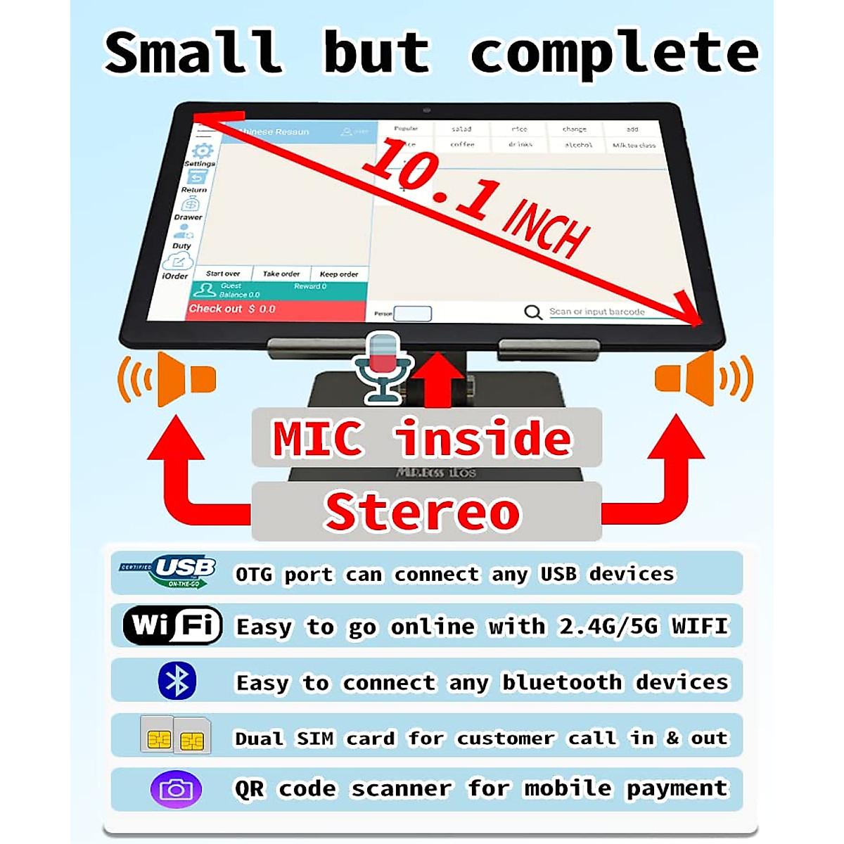 MRBOSS Mobile Tablet POS Cash Register 2" Receipt Printer Software app for Small Business Restaurant Retail Grocery Convenience Mobile Food Truck Dining Bubble Tea Coffee Shop Beverage Bakery