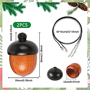 2 PCS Wooden Acorn Charms Nut Box Pendant with 2 PCS Black Waxed Necklace Cord and Lobster Claw Clasp for DIY Accessories Pendant Decorations Jewelry Making