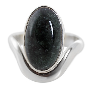NOVICA Artisan Handmade Jade Cocktail Ring Dark Green on Sterling Silver Artisan Crafted Single Stone Guatemala Nature Modern [crownbezel 0.6 in L x 0.4 in W x 0.2 in H Band Width 3 mm W] ' Secret
