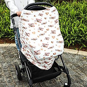 Hooyax Infant Car Seat Cover for Mom Baby, 6 in 1 Multi-Use Cover for Nursing, Breastfeeding, Carrier, Stroller, High Chair, Shopping Cart Lounger Canopy Ultra Soft and Stretchy, Stripe & Heart