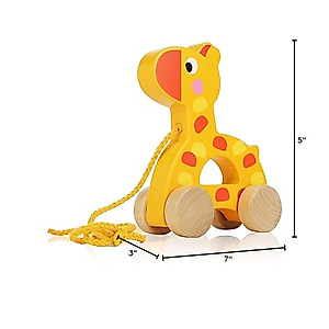 Adorable Giraffe Wooden Animal Pull Toy - Solid Wood Educational Baby Toy for Toddler Boys and Girls Age 18 Months, and Up - Classic Developmental Pull Toy