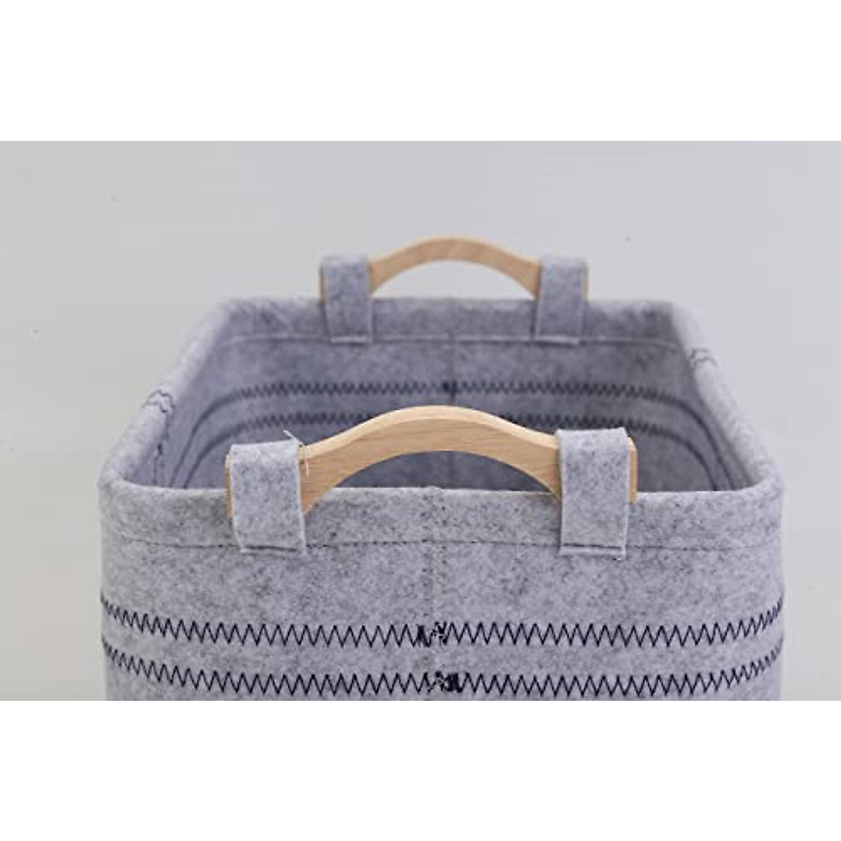 Set of 2 Hand Woven Fabric Storage Baskets with Wooden Handle Cubic Storage Box, Suitable for Home Wardrobe, Clothes, Toys, Shelf Organization and Decorative Baskets