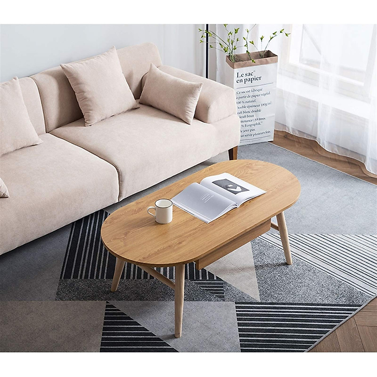 Solid Wood Coffee Table with Drawer Storage Simple Modern End Table for Living Room Bedroom Living Room Bedroom Tea Table (Color : Wood Color)