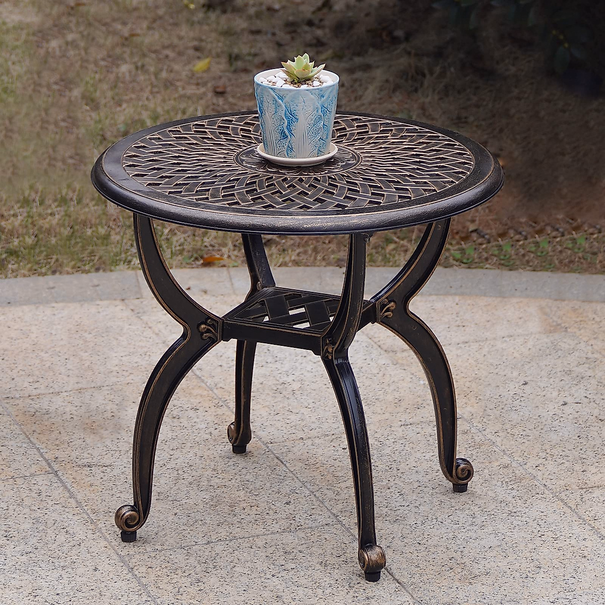C/G Outdoor Side Tables,Cast Aluminum Patio End Tables,Anti-Rust Coffee Table for Garden Patio Lawn (Round-end Tables, Copper)