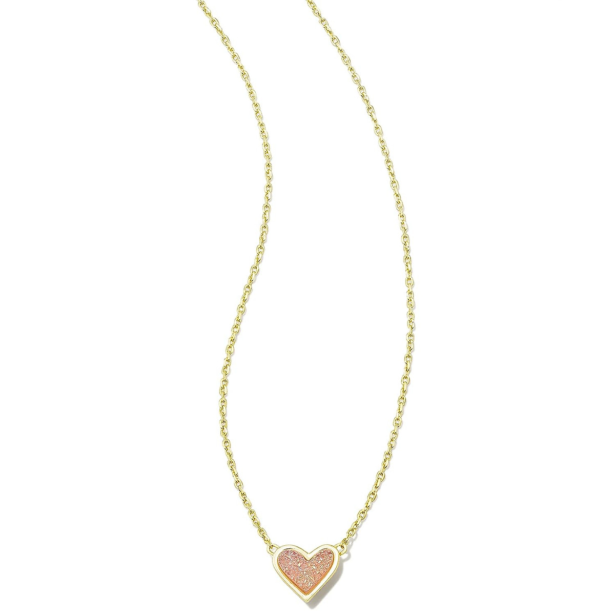 Kendra Scott Framed Ari Heart Pendant Necklace for Women, Fashion Jewelry, 14k Gold-Plated Brass, Light Pink Drusy