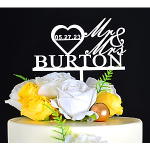 Personalized Wedding Cake Toppers, Customize Wedding Date And Last Name, Bride & Groom,Mr& Mrs Cake Topper,Wedding Favors,Cake Topper,Wedding Decorations For Reception,Wedding Cake Toppers (Wood)