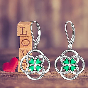 Shamrock Earrings for Women St Patricks Day Four Leaf Clover Earrings Dangle Sterling Silver 925 Celtic Knot Irish Shamrock Green Lucky Jewelry Gifts