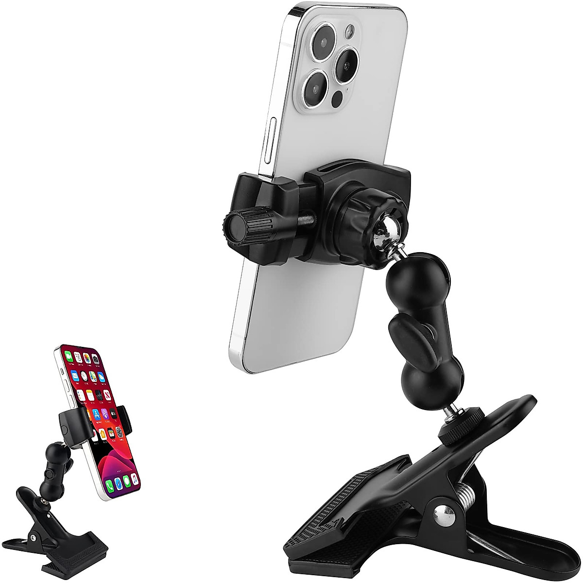 Mippko Clip Clamp Phone Holder for Desk/Table/Glass Door/Desktop Baffle/Easel,Compatible with iPhone/Nexus/HTC/LG/Huawei/Smart Phones,360°Adjustment Aluminium Alloy Arm Metal Mount