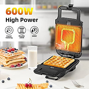 Mini Waffle Maker, Waffle Iron, Non-Stick 2-in-1 Waffle Machine with Removable Plates, Belgian Waffle Maker with Easy to Clean, Black