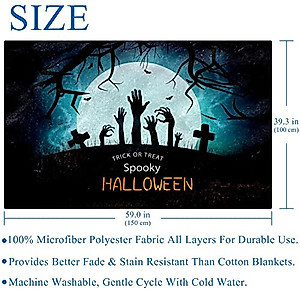 Trick Or Treat Spooky Halloween Prints Soft Warm Cozy Blanket Throw for Bed Couch Sofa Picnic Camping Beach, 150×100cm