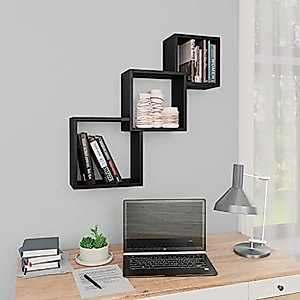 DYRJDJWIDHW Cube Wall Shelves Bookshelf for Bedroom,Shelves,Wood Bookcase,Suitable for Bedroom, Office, Living Room, Study,Black 26.8"x5.9"x26.8" Engineered Wood